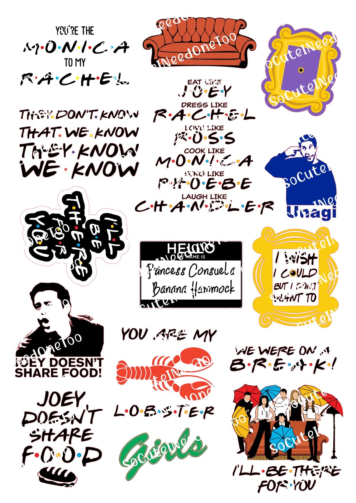 Friends TV Series Laser Printed Waterslide Decals – SoCuteINeedOneToo